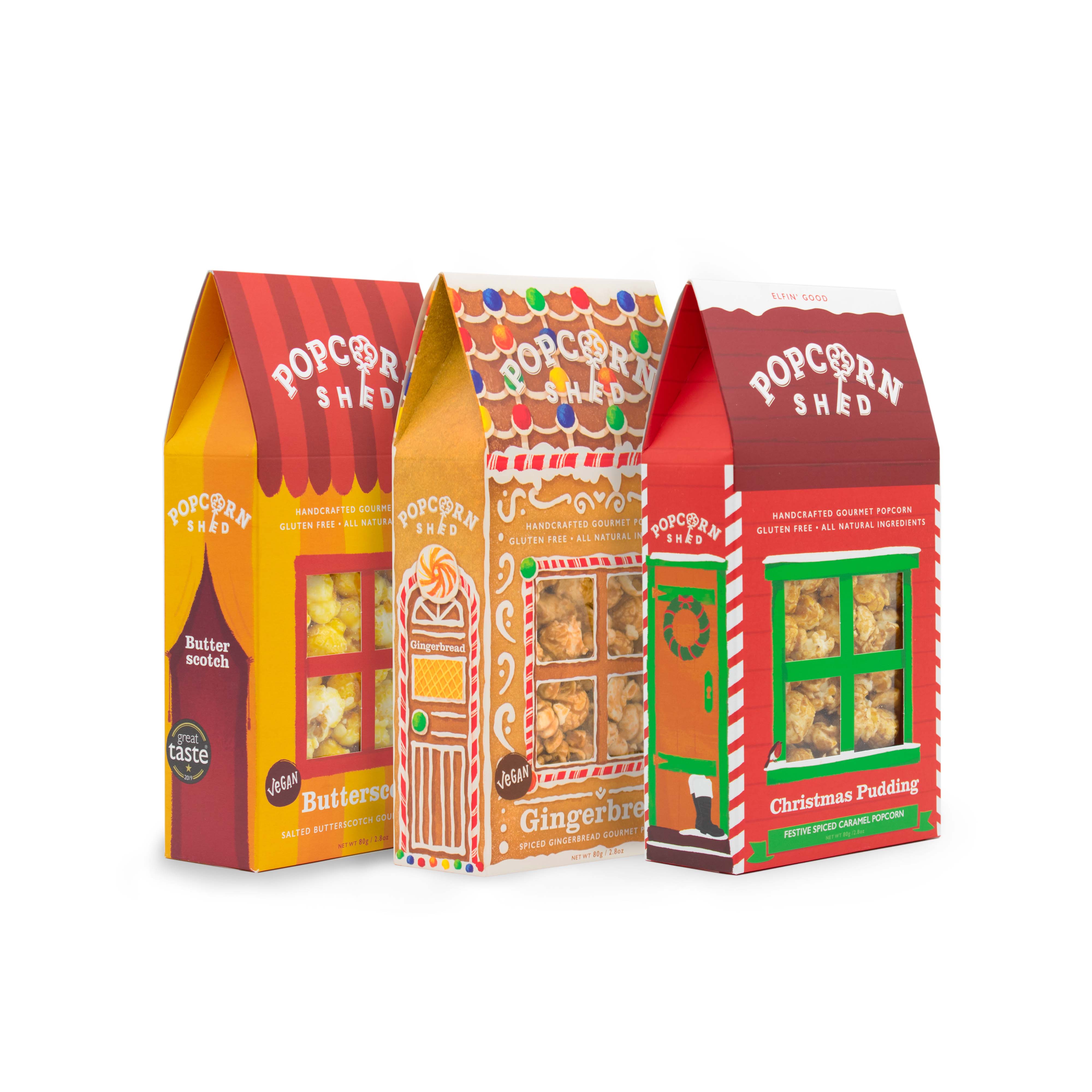 3 Shed Christmas Popcorn Bundle | Vegan Xmas Gift | Popcorn Shed
